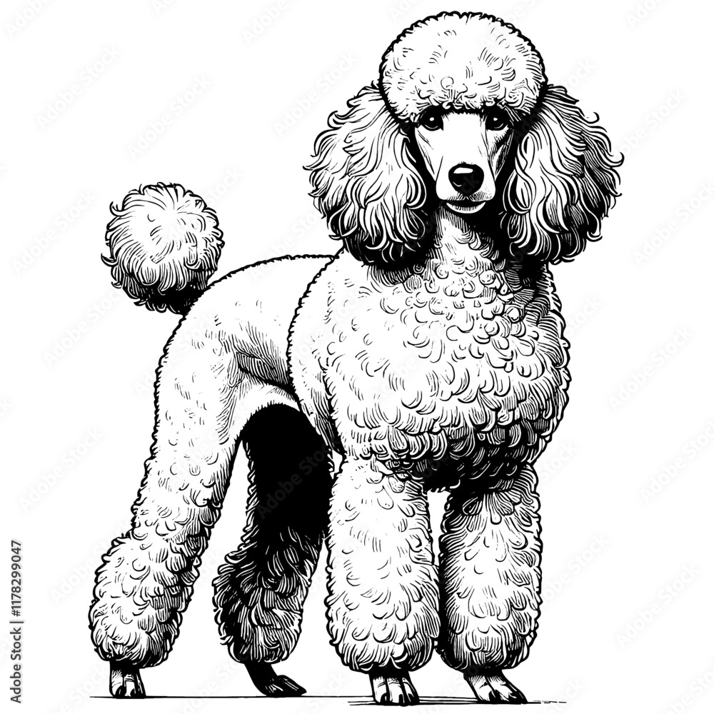 Hand drawn cute Poodle in full-body, vector sketch isolated on white ...