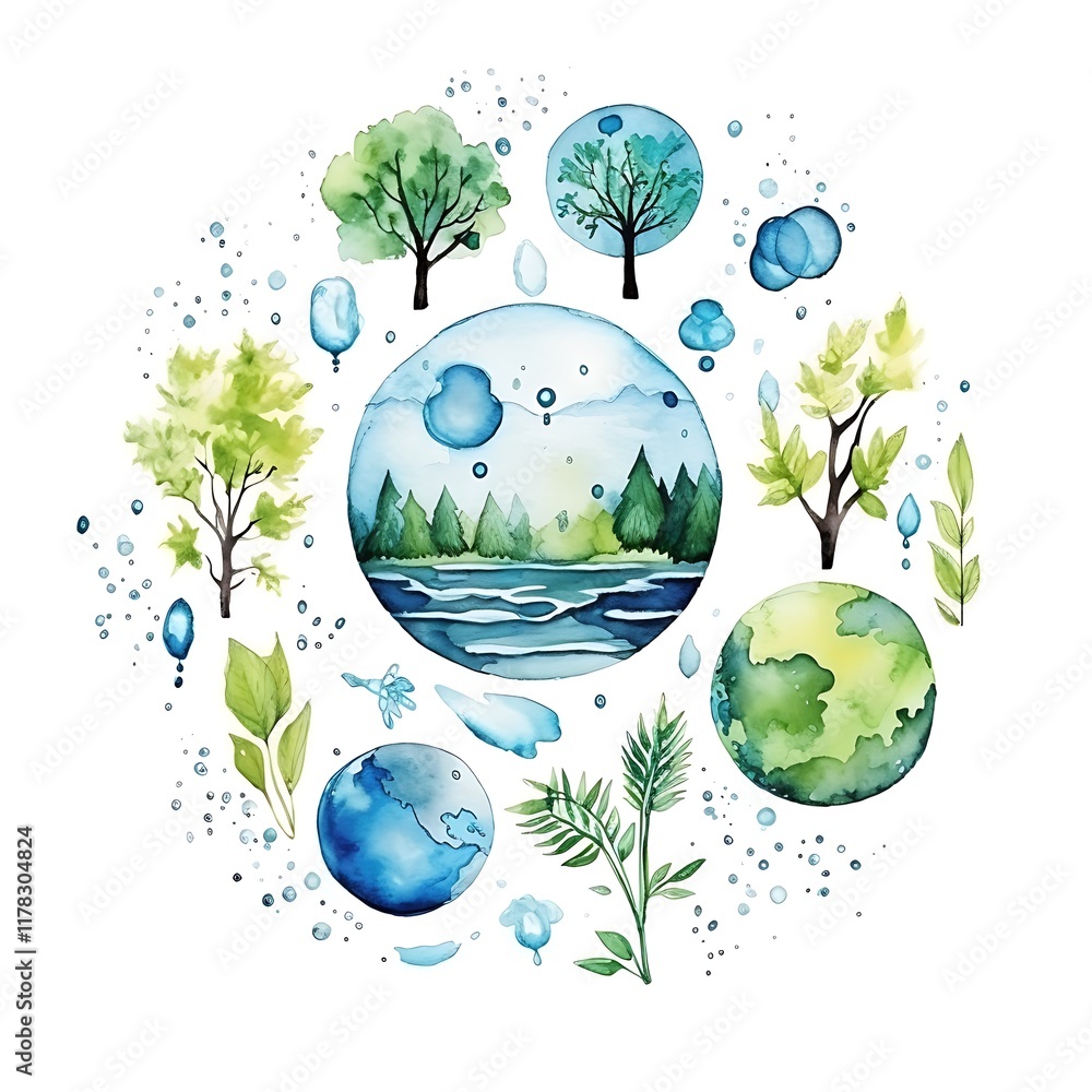 Watercolor painting celebrating water day with earth and nature ...