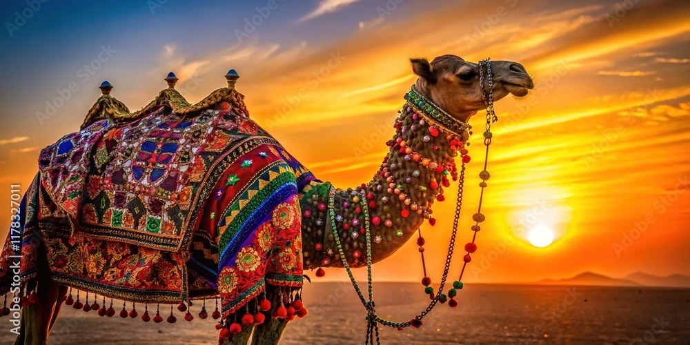 Silhouette of Decorated Camel, Rann of Kutch, Gujarat, India Stock ...