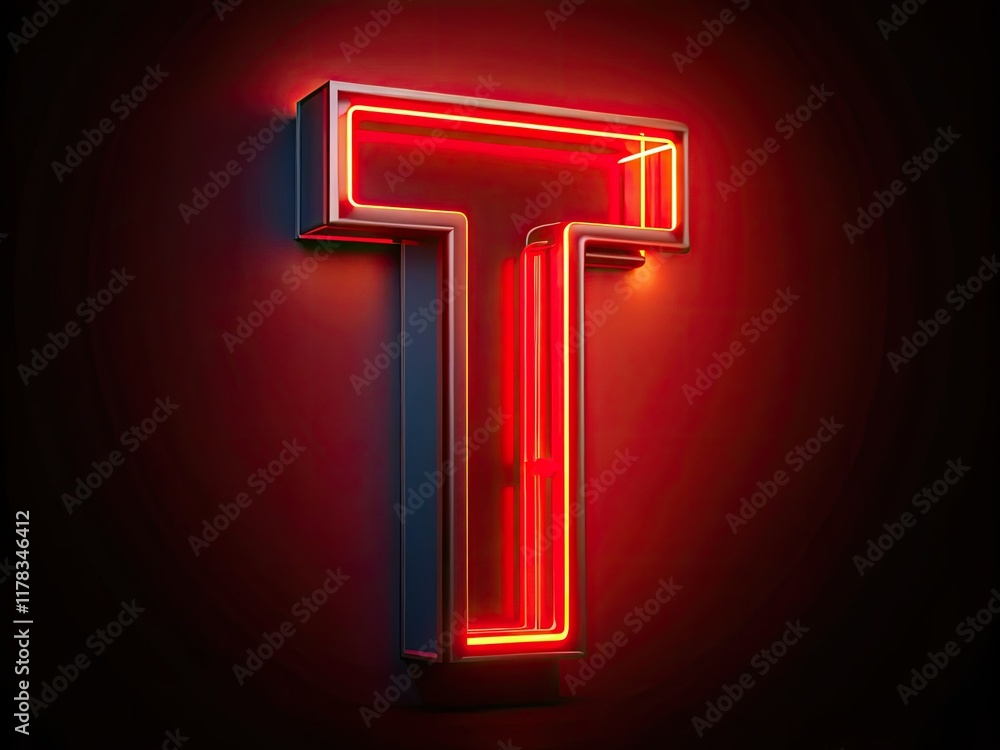 Glowing red neon 'T' explodes in 4K cinematic night photography, a low ...