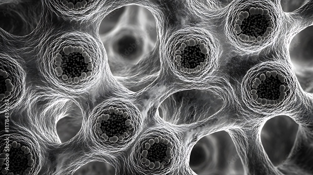 High-resolution microscopic image of animal epithelial cells displaying ...