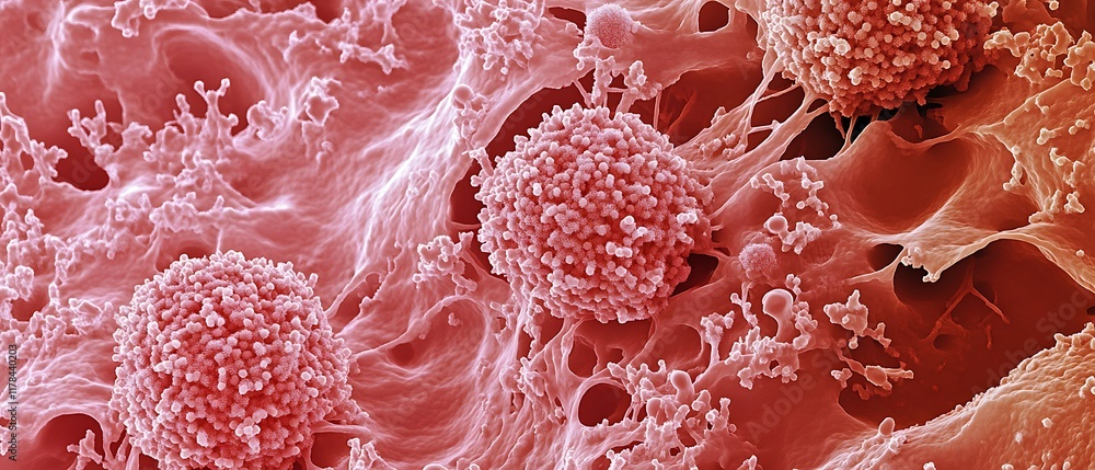 Microscopic view of a nucleus in cancer cells, showing abnormalities in ...
