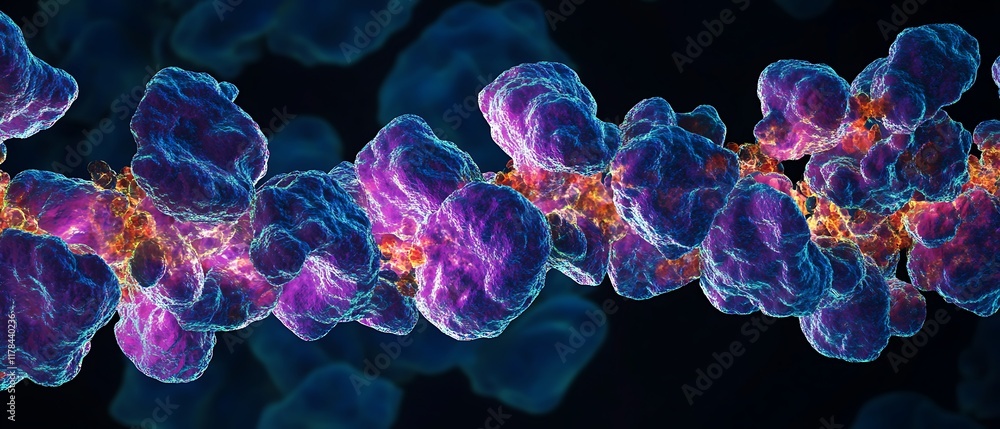 Microscopic view of a nucleus in cancer cells, showing abnormalities in ...