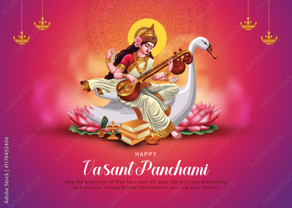 Sarasvati for happy Vasant Panchami Puja of India. abstract vector ...