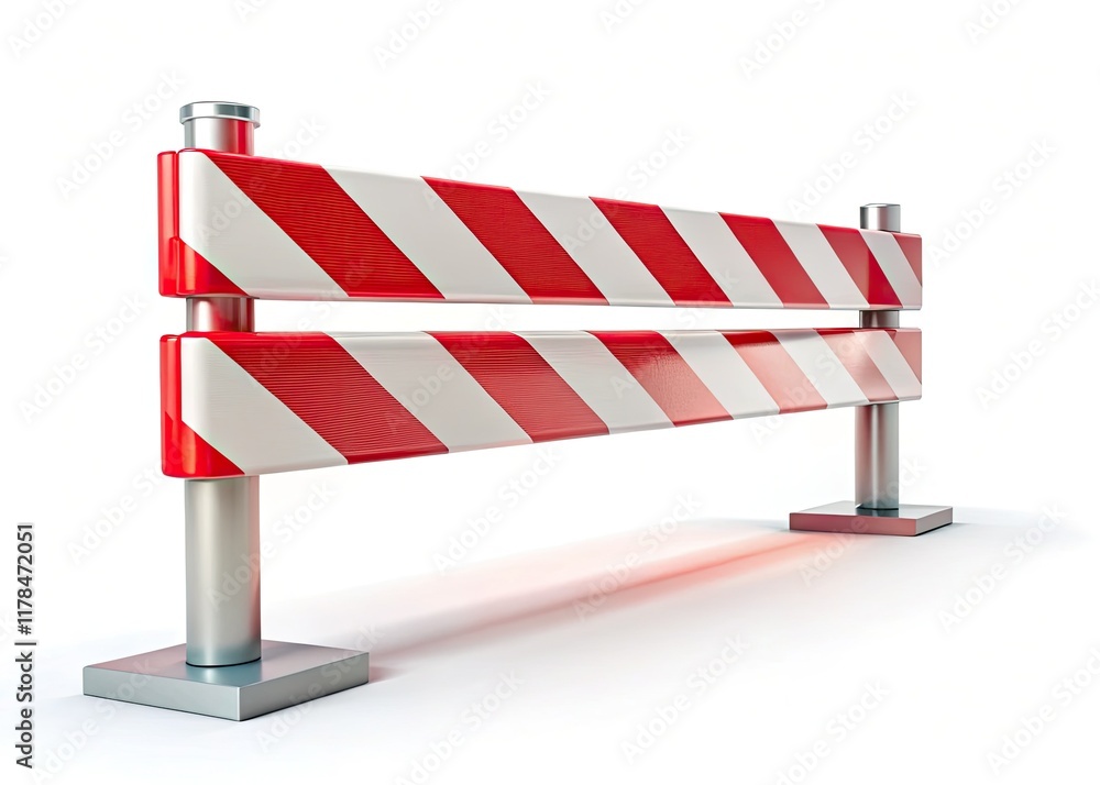 Isolated aerial view of a red and white striped traffic barrier. Clean ...