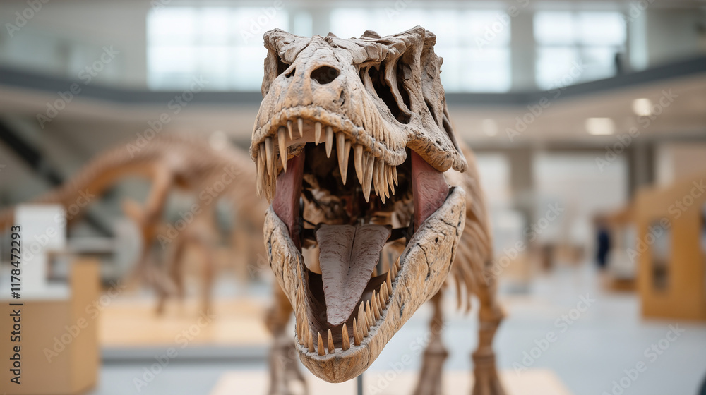 Tyrannosaurus Rex Skeleton: A close-up of a T-Rex skeleton, its jaws ...