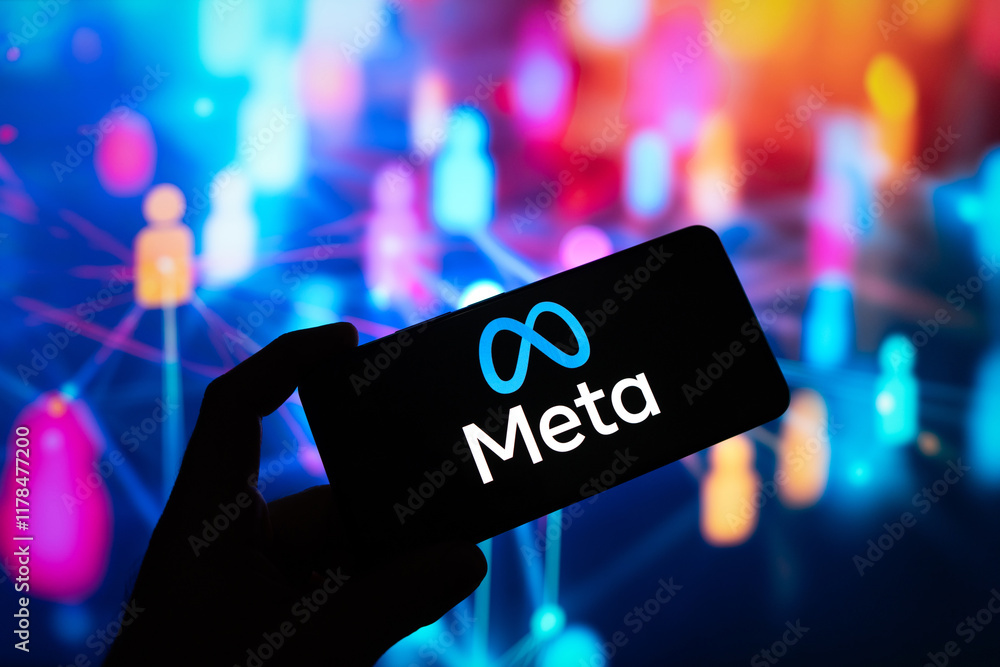 Meta logo on smartphone screen, connection and social media concept ...