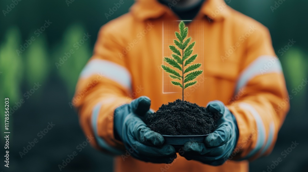 Forest workers planting trees. Planting trees to get carbon credit ...
