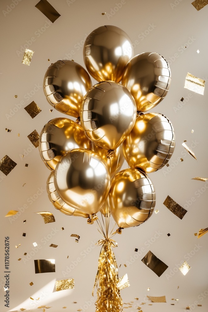 Elegant Gold Balloons with Confetti - Luxurious Celebration Scene ...