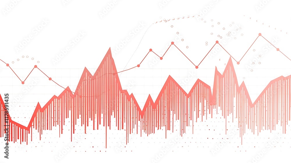 Stock market graph with fluctuating trend lines on a solid dark blue ...