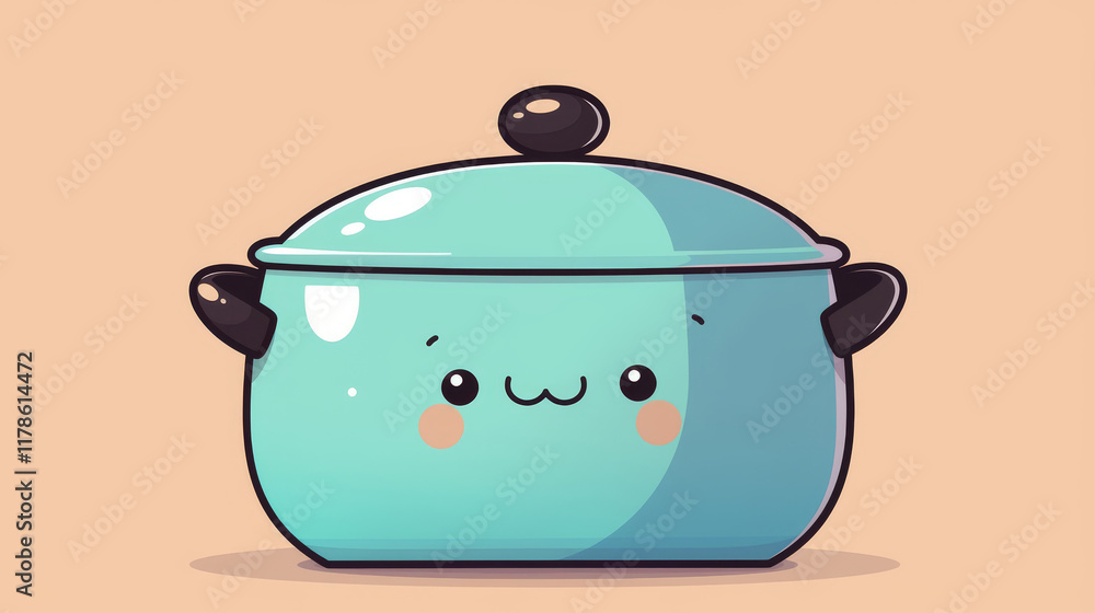 electric cooker, A cute pot with eyes and mouth, flat design style ...