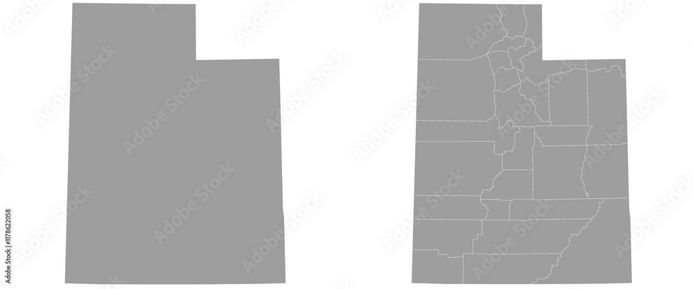 Utah state map, USA. Set of Utah maps with outline border, counties map ...