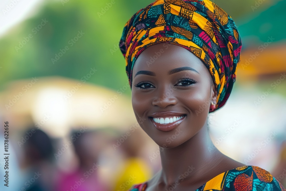 Vibrant Celebration Smiling Ghanaian Woman in Kente Attire on Ghana ...