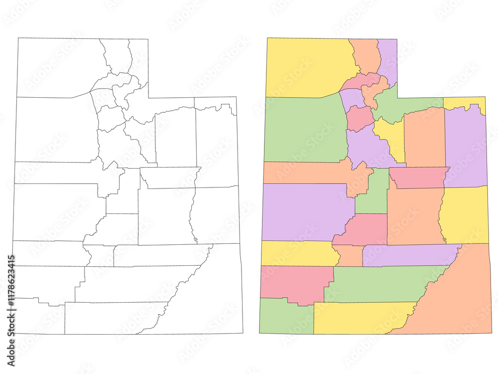 Utah map sets, Utah administrative map, Utah outline and counties state map set - illustration ...