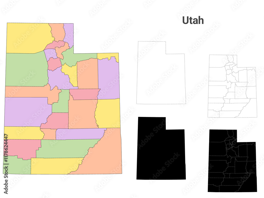 Utah map sets, Utah administrative map, Utah outline and counties state ...