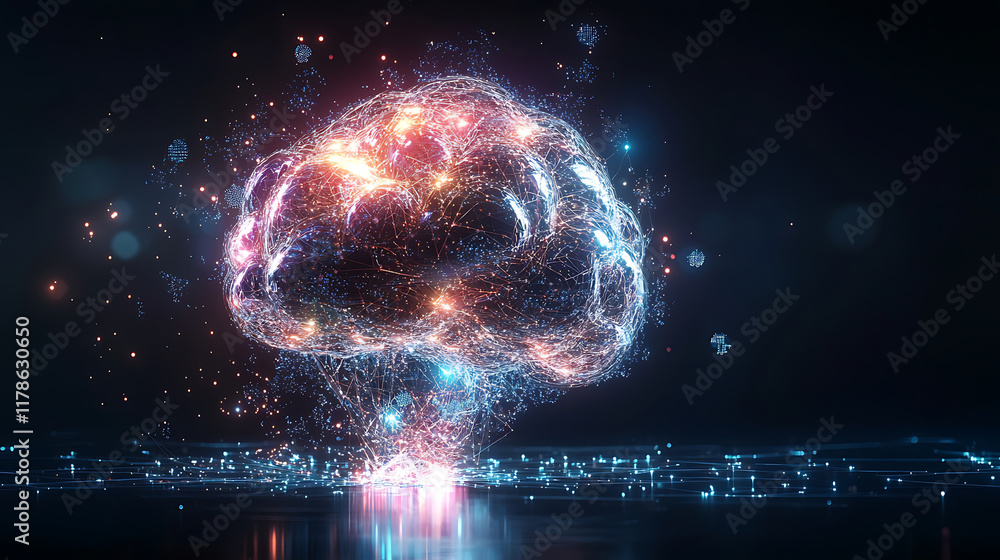 vibrant digital brain illustration representing neural connections and ...