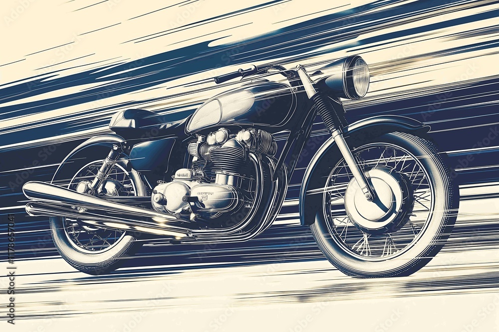 Classic motorcycles showcased with dynamic speed line effects and a ...