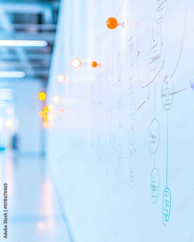 Illuminated Digital Whiteboard with Diagrams and Flowcharts in ...