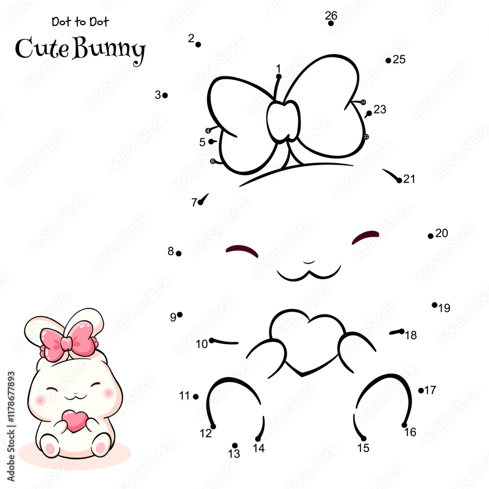 Connect The Dots and Draw Cute Bunny. Dot to dot puzzle with cartoon ...