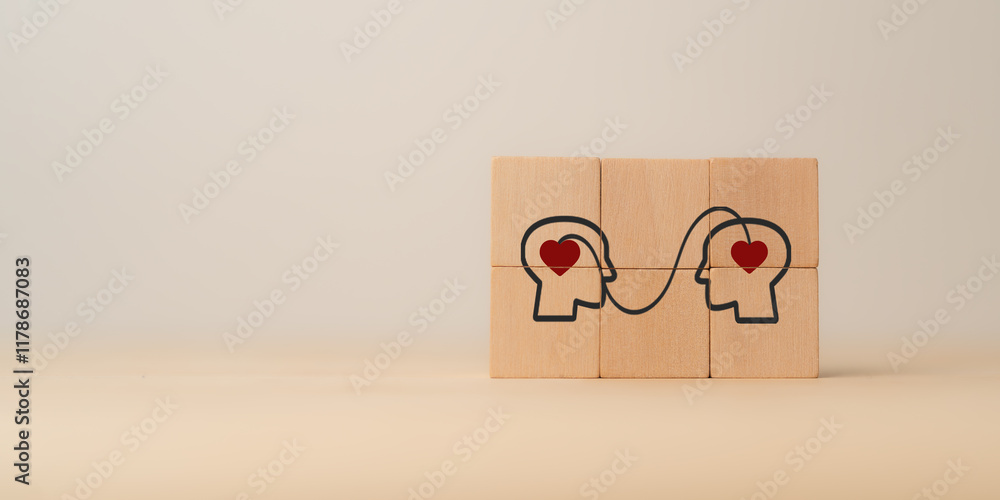 Empathy concept. Wooden blocks with empathy icons on minimal background ...
