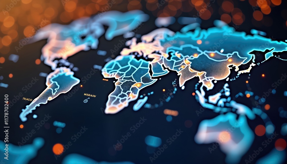 Detailed world map with highlighted continents countries, cities ...