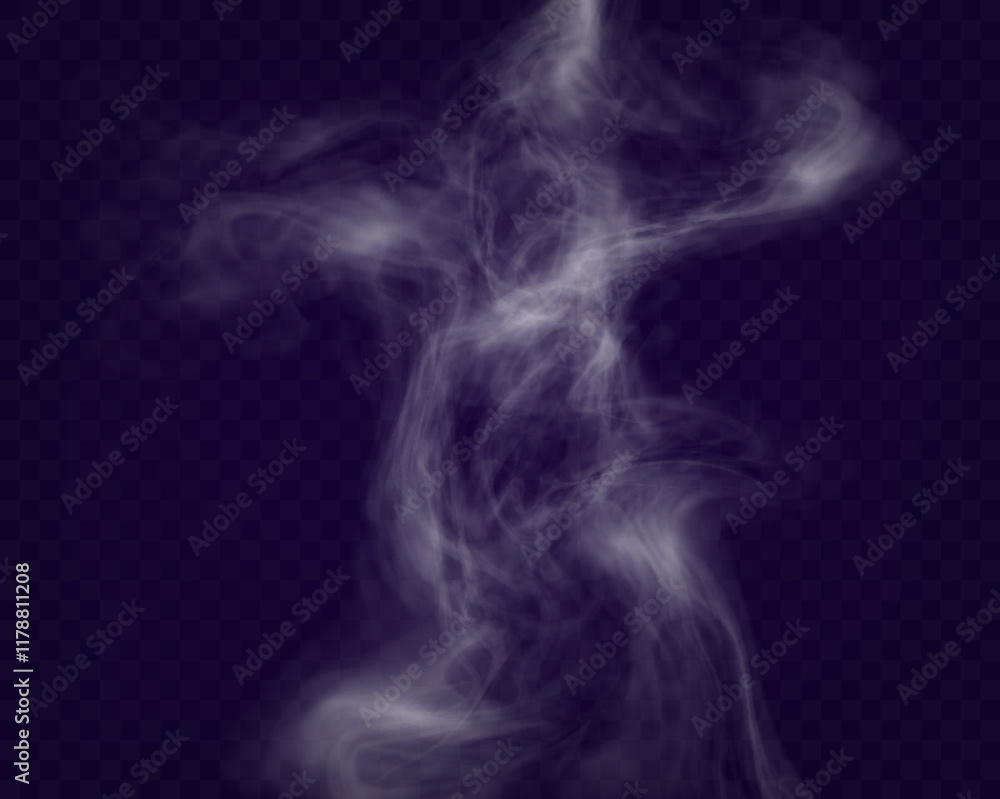Transparent realistic smoke on a dark checkered background with soft ...