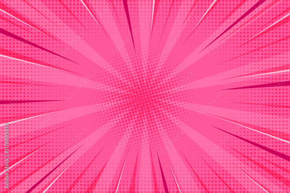 Comic book abstract pink background with starburst pattern. Pop art ...