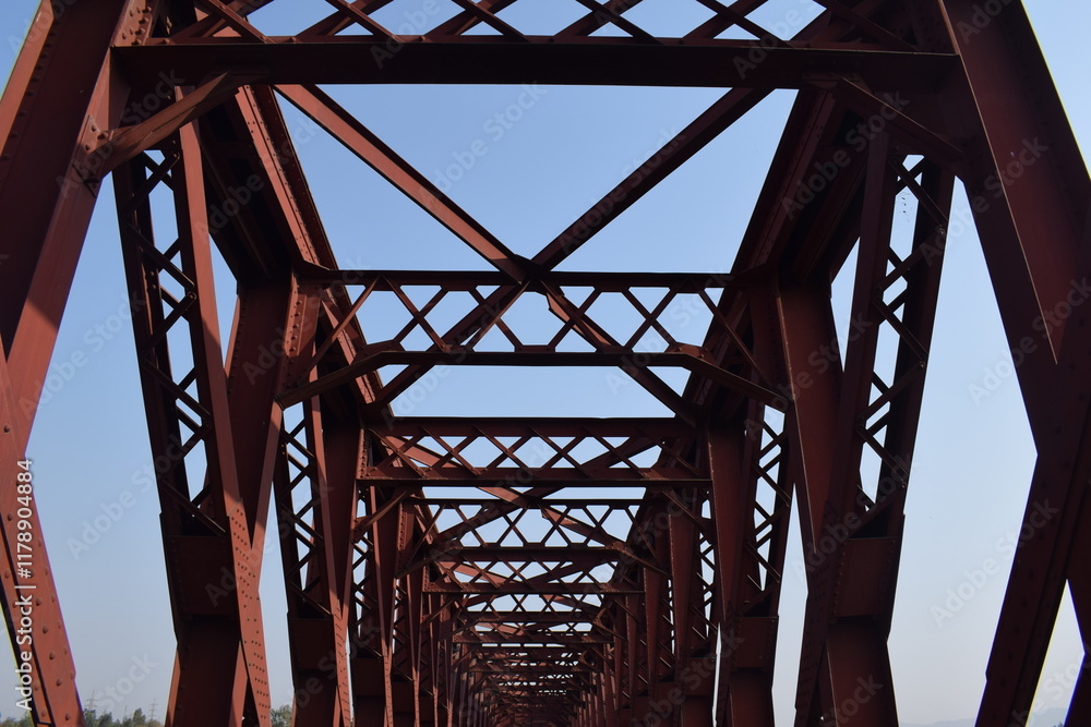steel railway bridge, Barrage is a barrage on the Indus River between ...