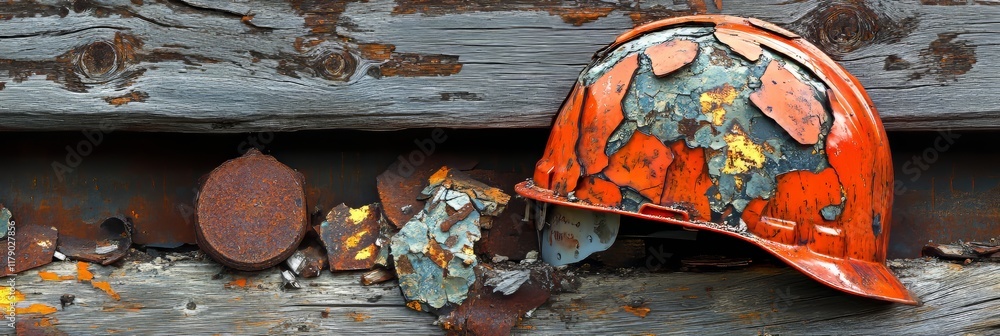 Cracked Hard Hat Helmet On Rustic Wood, Work Accident Concept, Damaged ...
