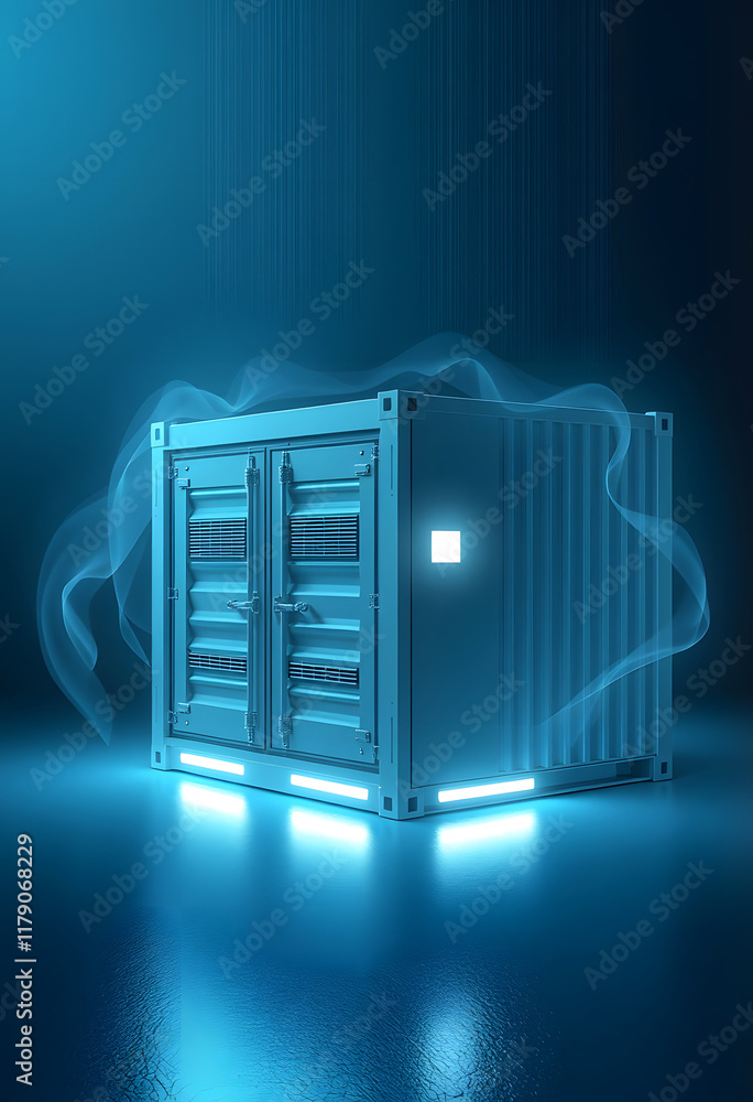 Ghost effect of Containerized Battery Energy Storage System. Generic design. 3D rendering image ...