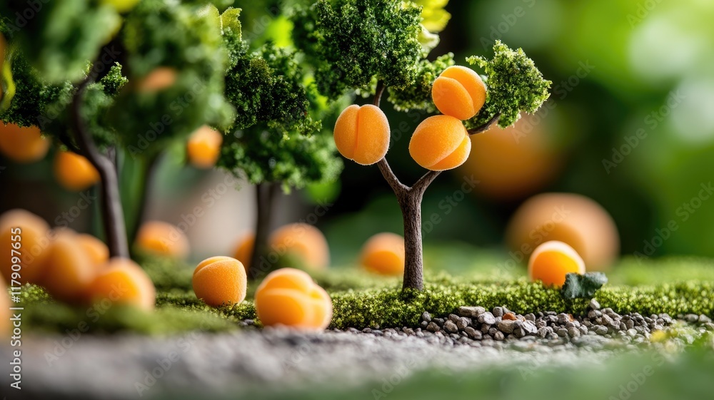 Miniature model of trees with orange fruit, resembling realistic ...