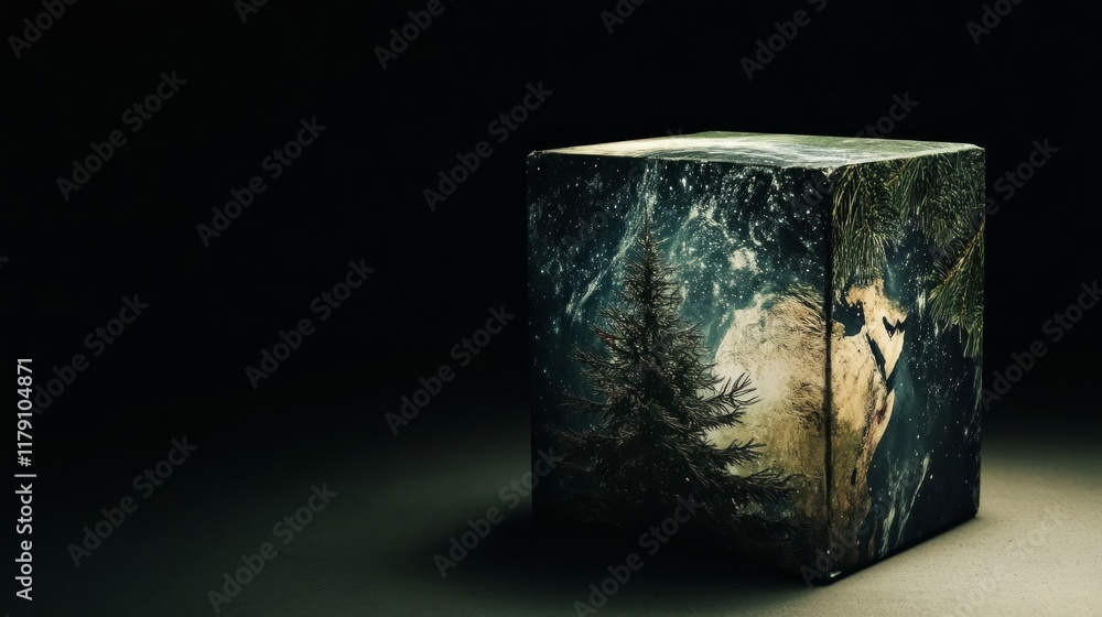 Earth as a cube with translucent body of water and a detailed relief ...