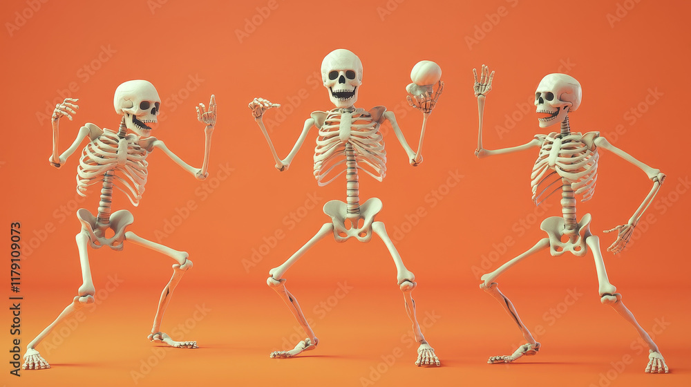 Halloween skeleton dance. Vector set of funny characters in different ...