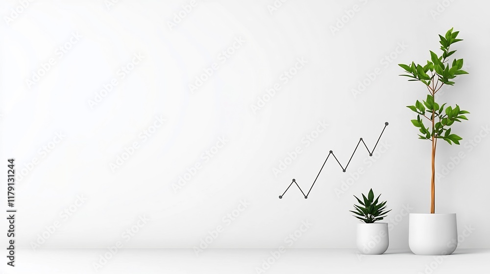 Crisp white background featuring an upward sloping financial chart ...