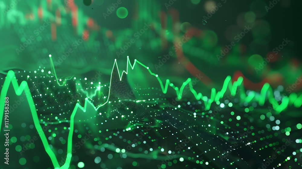 Stock market graph with fluctuating trend lines on a solid dark blue ...
