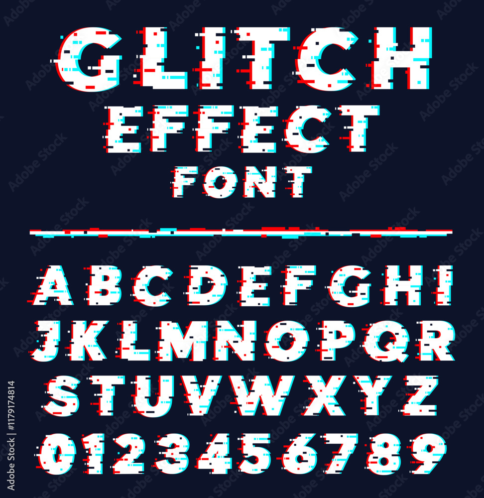 Vector de Stock Glitch effect font. Trendy modern style letters and ...
