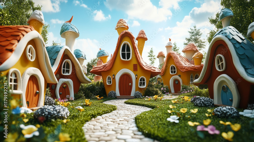 Ilustración de Stock Kids diploma certificate, fairy tale dwarf houses ...