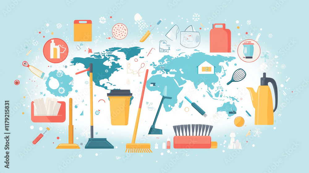 Housework infographics with vector graphs and charts of house cleaning ...