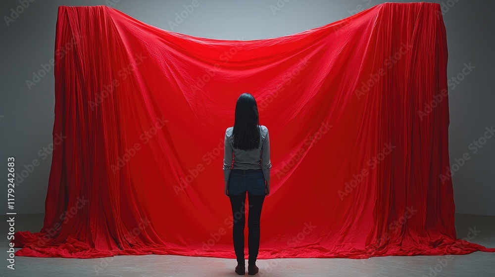 A Woman Stands Before a Crimson Curtain: An Enigma of Hidden Meaning ...