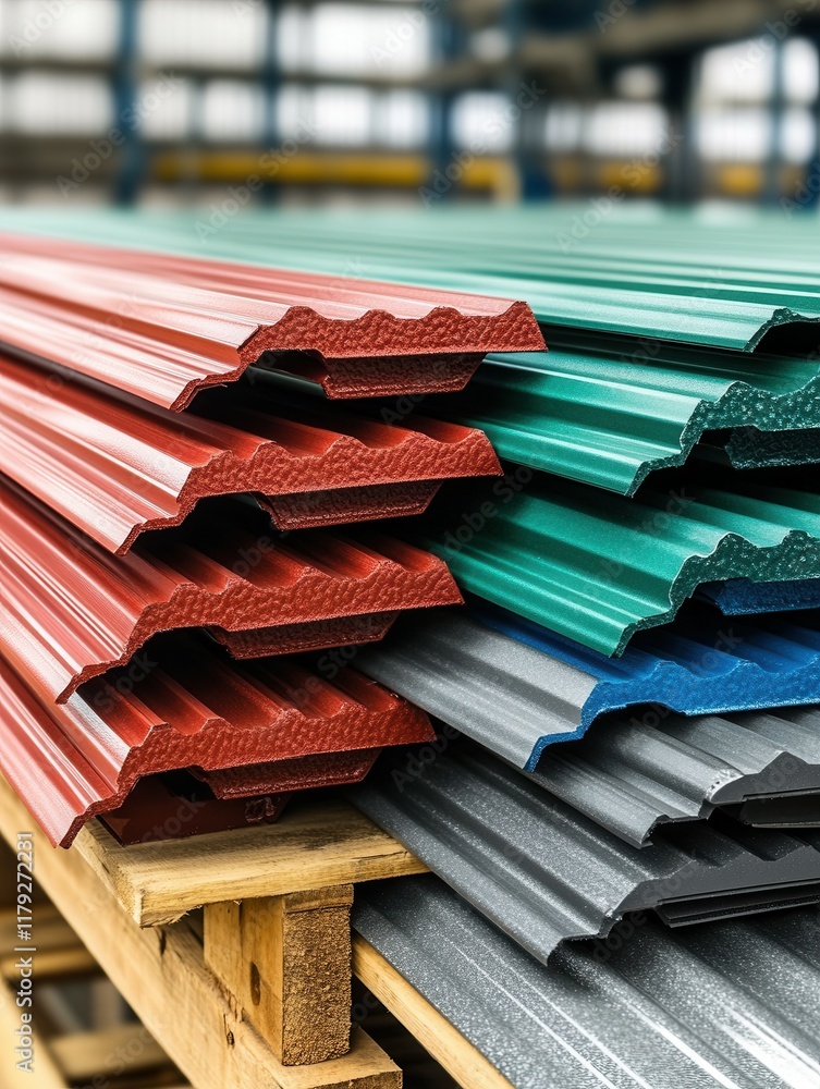 Variety of metal roofing sheets in assorted colors for construction and ...