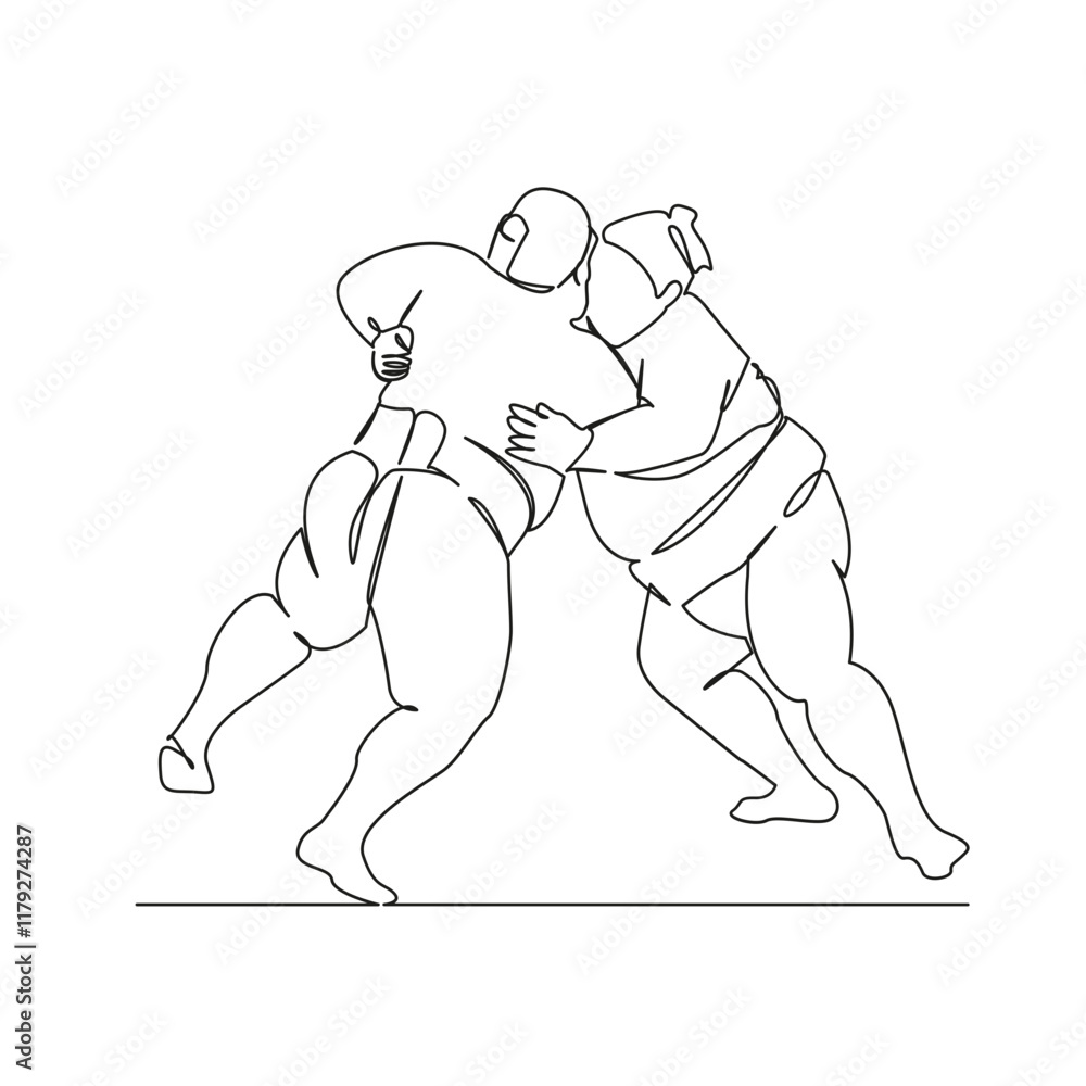 One continuous single drawing line art flat doodle sumo, fight between ...