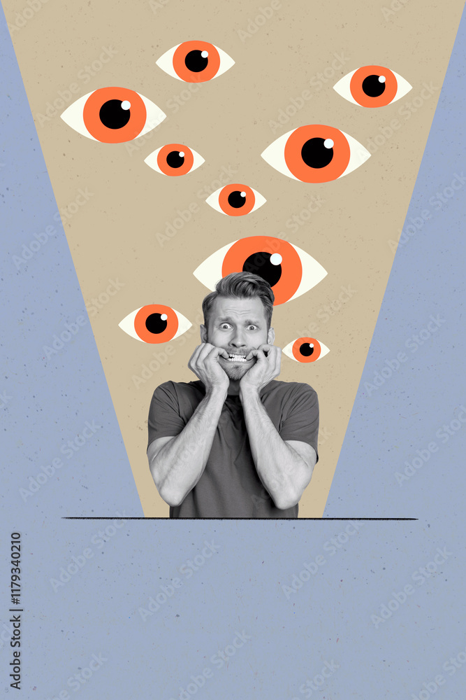 Sketch image trend artwork 3D photo collage of mental pressure anxiety ...