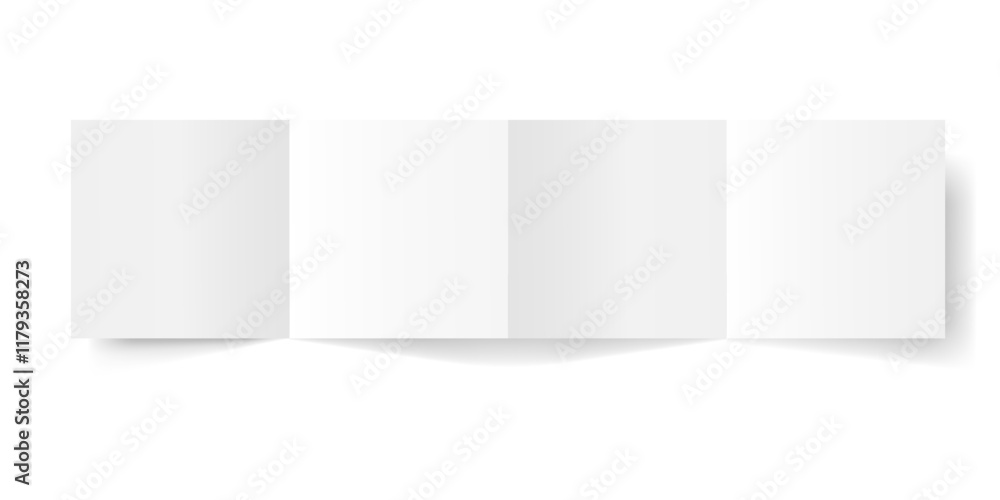 Vector white blank square four panel accordion fold opened on white ...