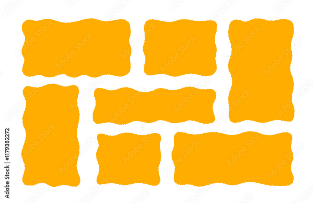 Hand drawn yellow organic rectangles and squares with wavy jagged ...