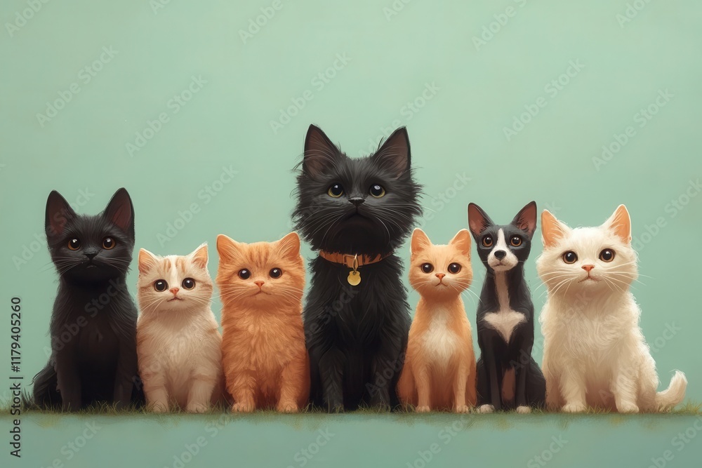 adorable mixed pet family portrait with cats and dogs showing ...