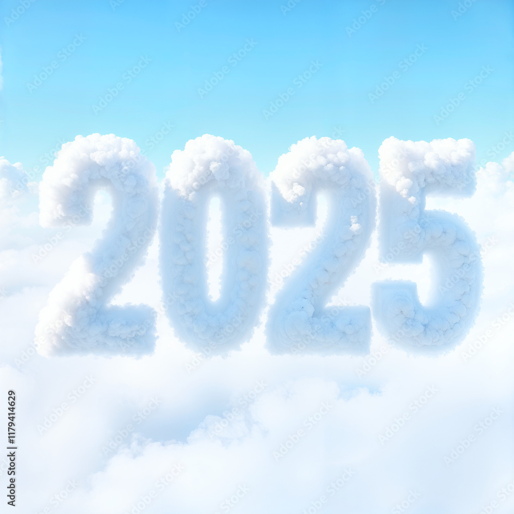 3-dimensional text 2025 with white cloud model Stock Illustration ...