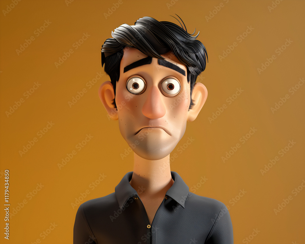Cartoon Illustration of an Anxious Man on Yellow Background for ...