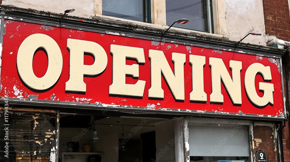 Old Storefront with 'Opening' Sign, Symbolizing Business Liquidation ...