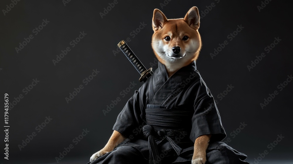 Shiba Inu as a Samurai Warrior in Traditional Kimono with Katana ...