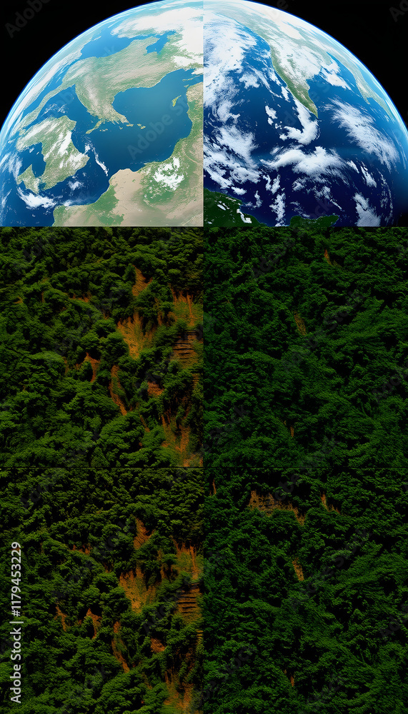 Ilustración de Stock A satellite comparison of deforestation over ...